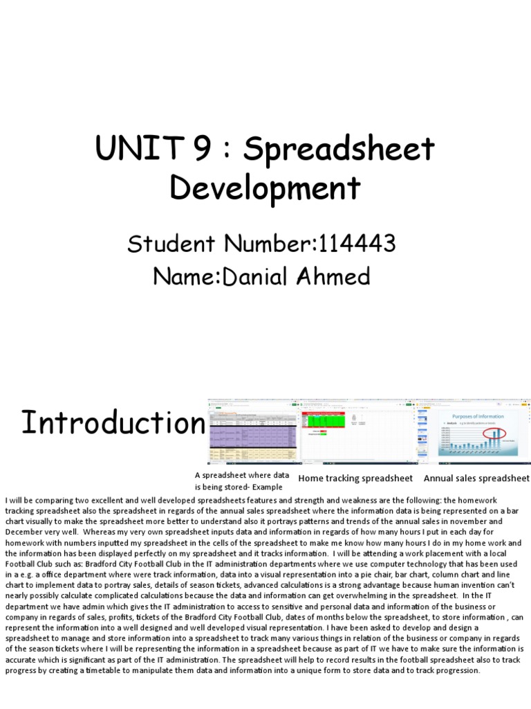 Unit 9 Spreadsheet Development Assignment 1 | PDF | Spreadsheet ...