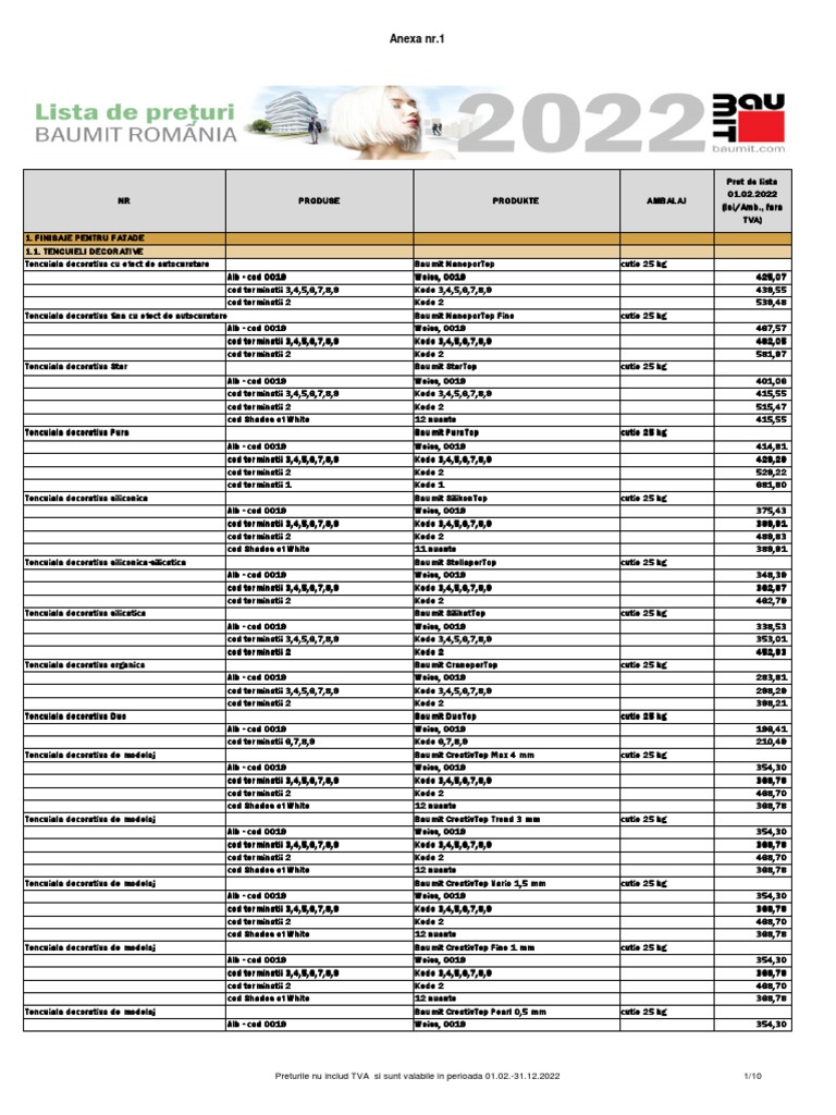BAUMIT - Lista Preturi 2022 | PDF