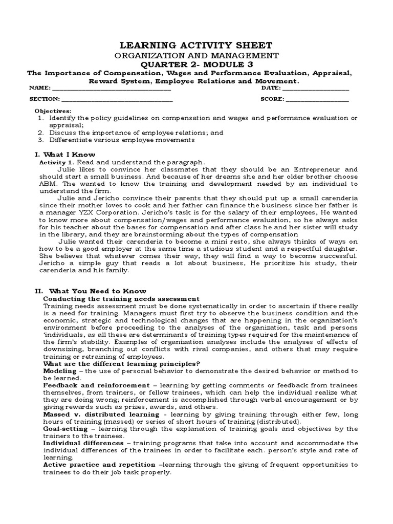 Organization and Management Las Quarter 2 Module 3 | PDF | Employment ...