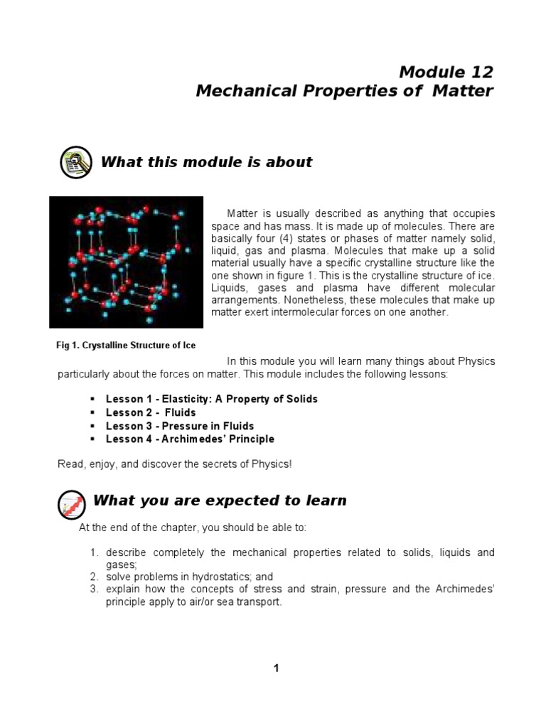 Module 12 Mechanical Properties of Matter | PDF | Buoyancy | Density