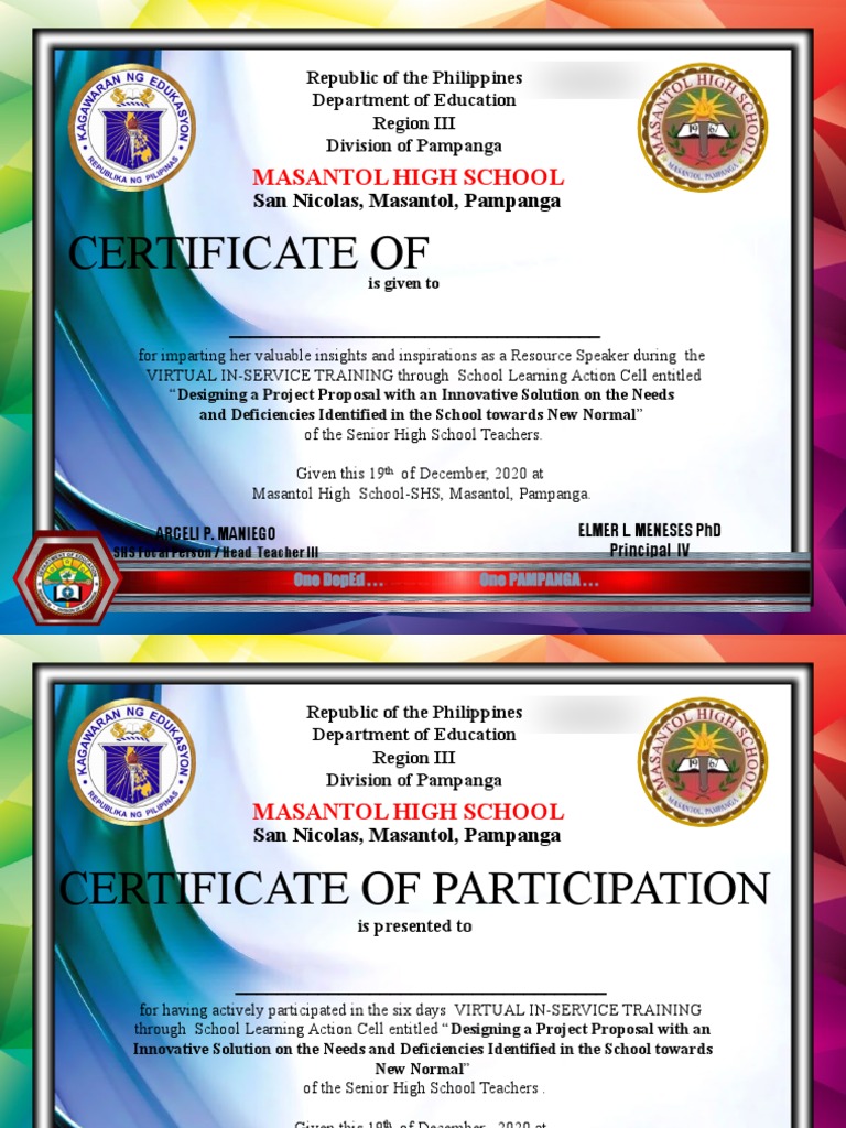 Masantol High School Training Recognition | PDF