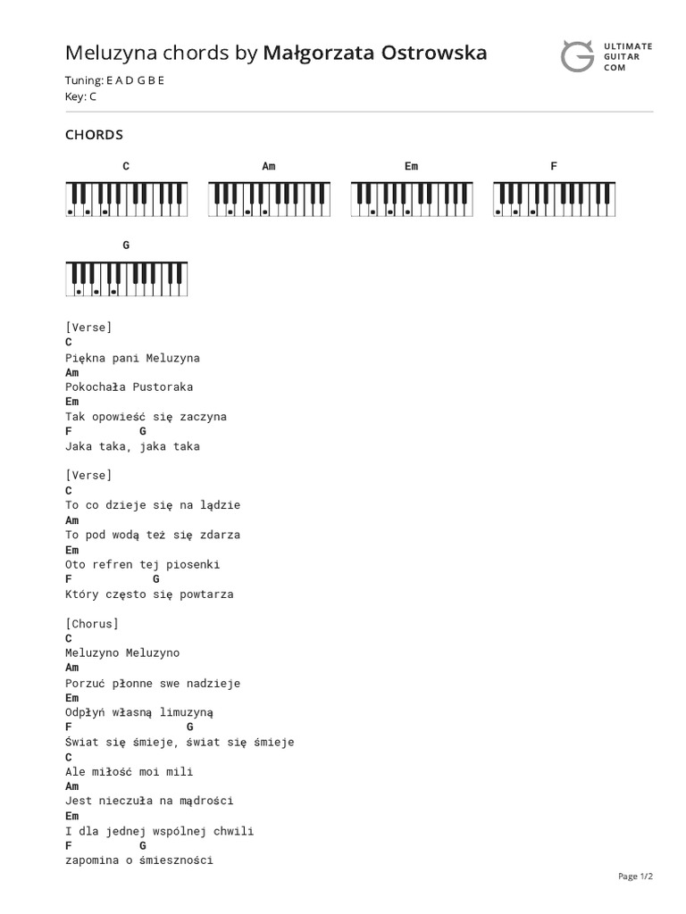 Meluzyna Chords by Małgorzata Ostrowskatabs at Ultimate Guitar Archive ...