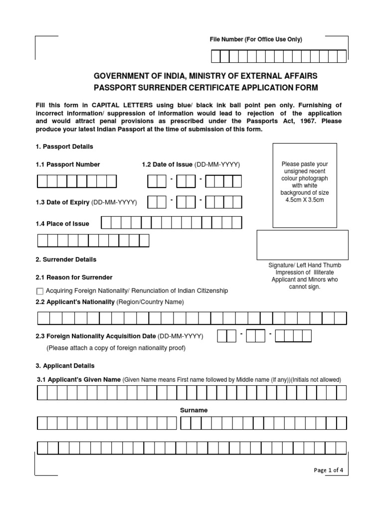 Surrender Certificate Form | Download Free PDF | Passport | Identity ...