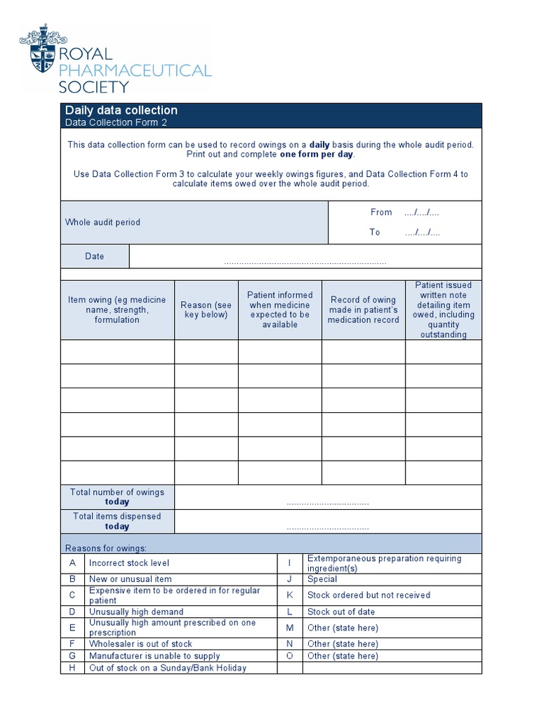 Daily Audit Data Collection Form | PDF | Medical Prescription ...