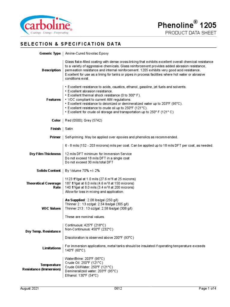 Phenoline 1205: Selection & Specification Data | PDF | Concrete | Shelf ...