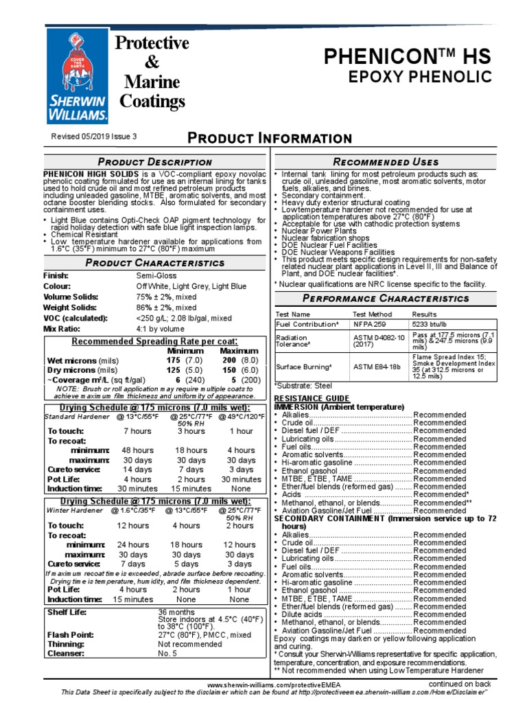 Phenicon HS Epoxy Product Data Sheet | PDF | Epoxy | Gasoline