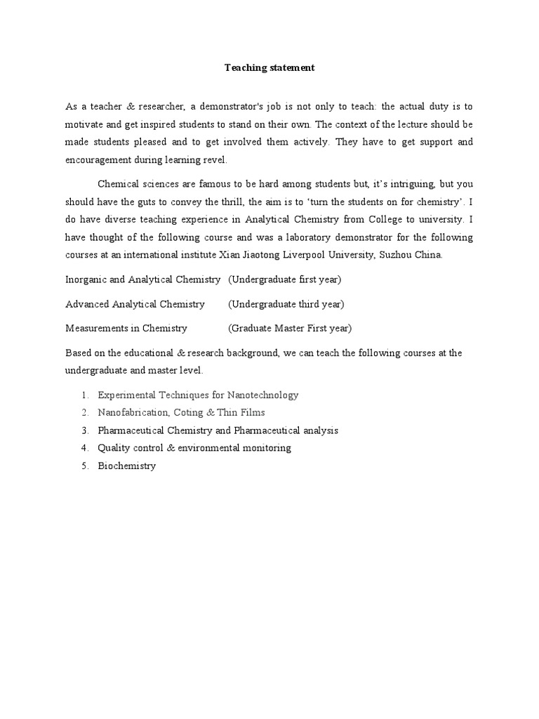 Teaching Statement: 1. Experimental Techniques For Nanotechnology | PDF