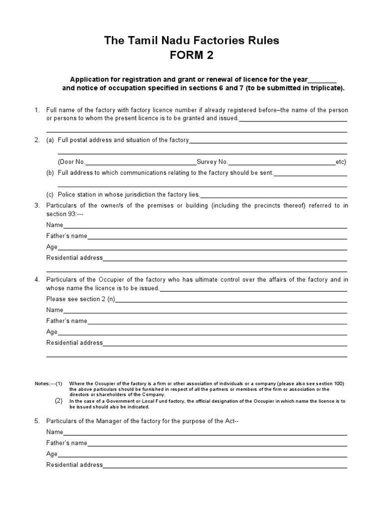 The Tamil Nadu Factories Rules Form 2 | PDF | License | Remittance