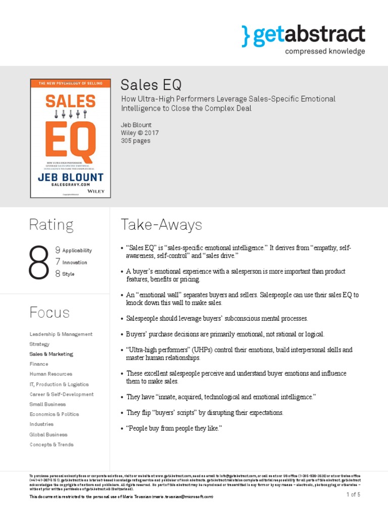 Sales EQ: Take-Aways | PDF | Sales | Emotions