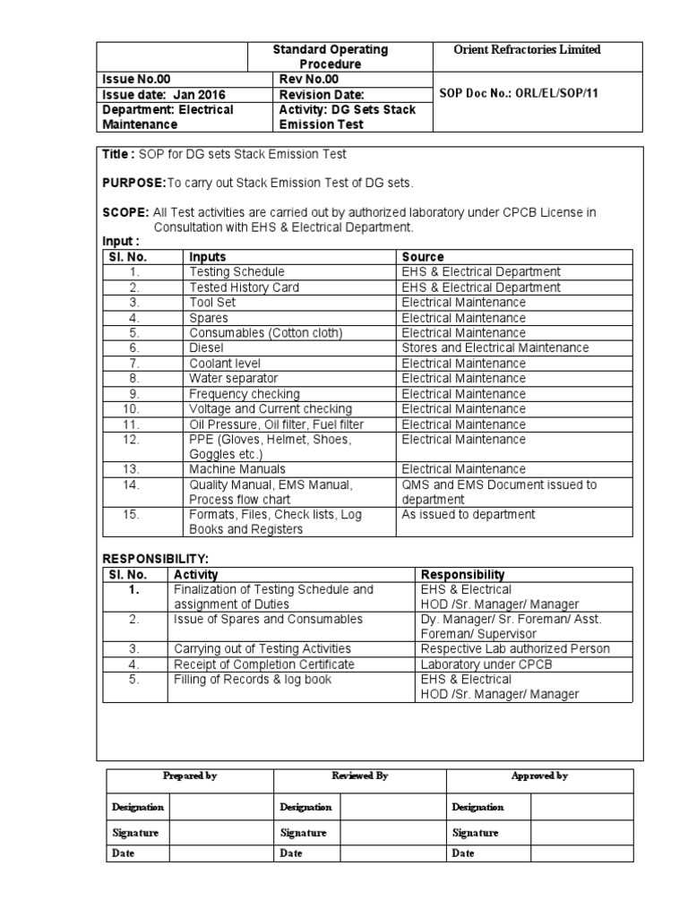 SOP Stack Emission of DG Sets | PDF