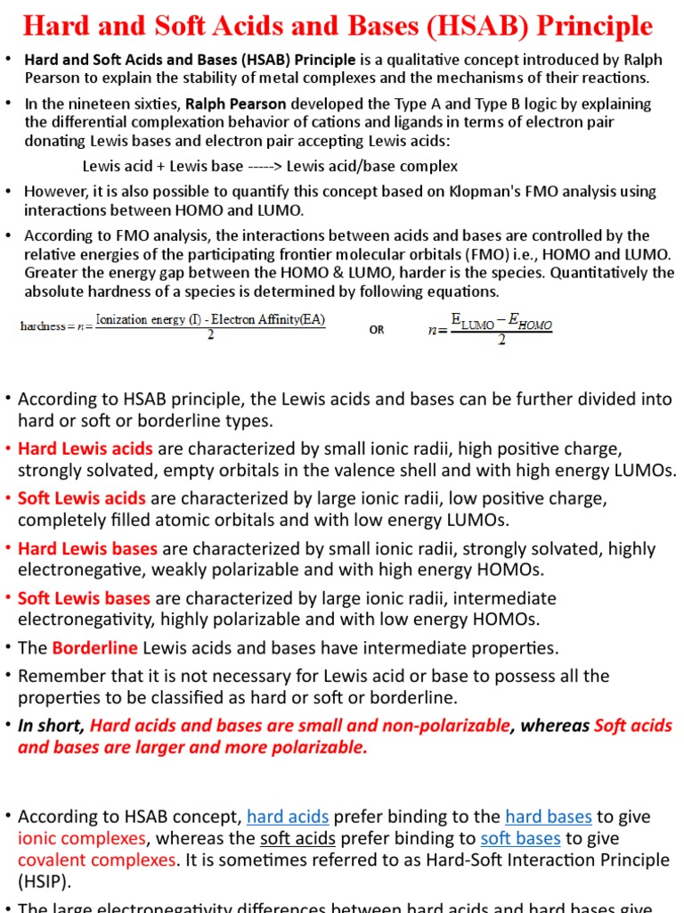 HSAB Principle Explained | PDF | Ionic Bonding | Acid