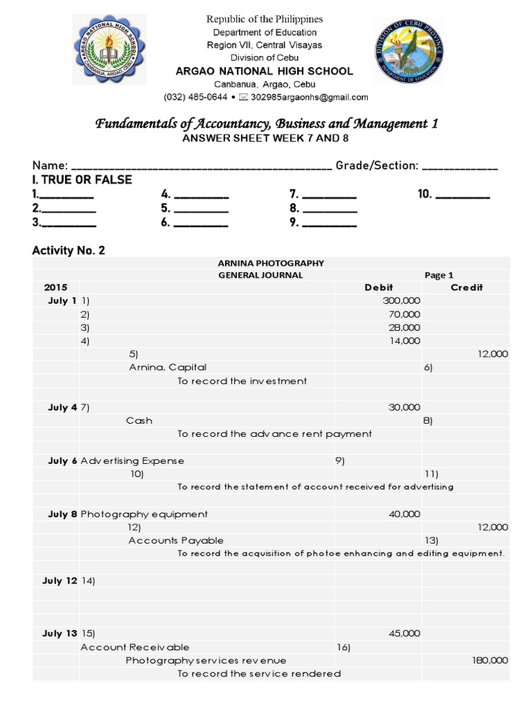 Answer Sheet Week 7 & 8 | PDF | Expense | Debits And Credits