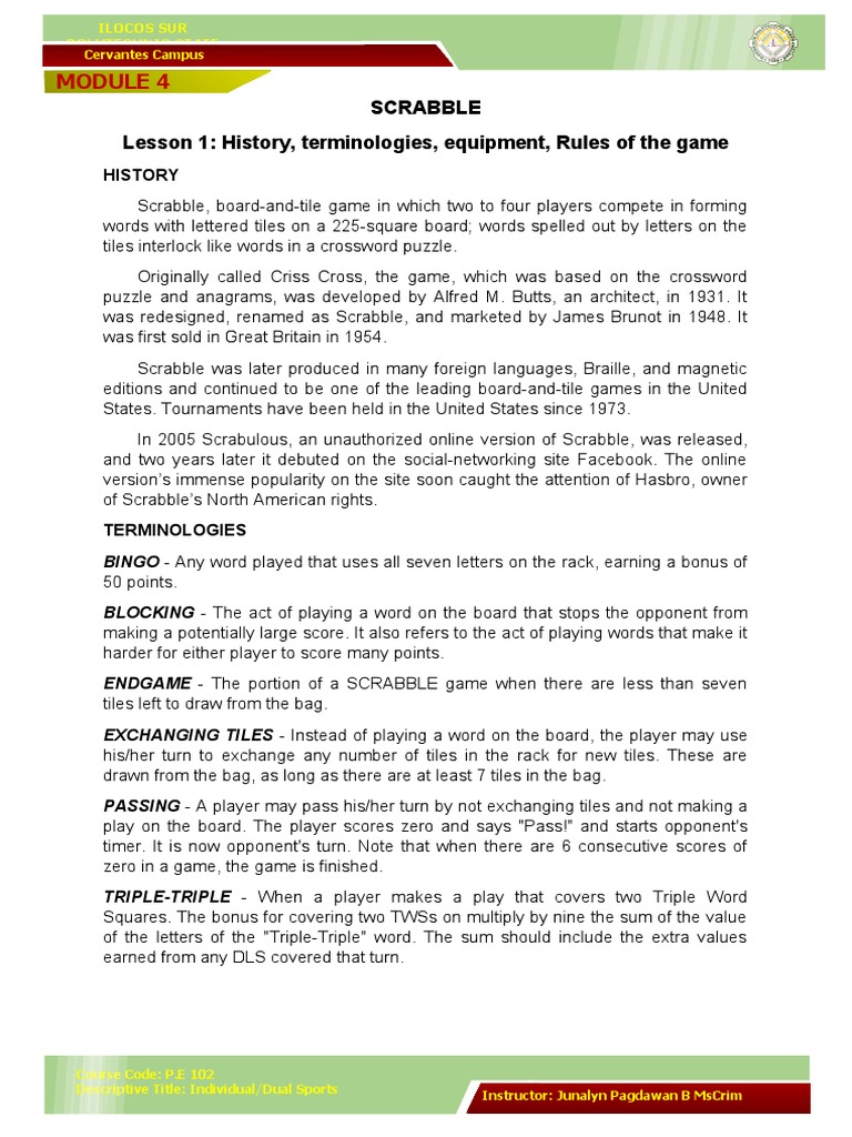 Scrabble Lesson 1: History, Terminologies, Equipment, Rules of The Game ...