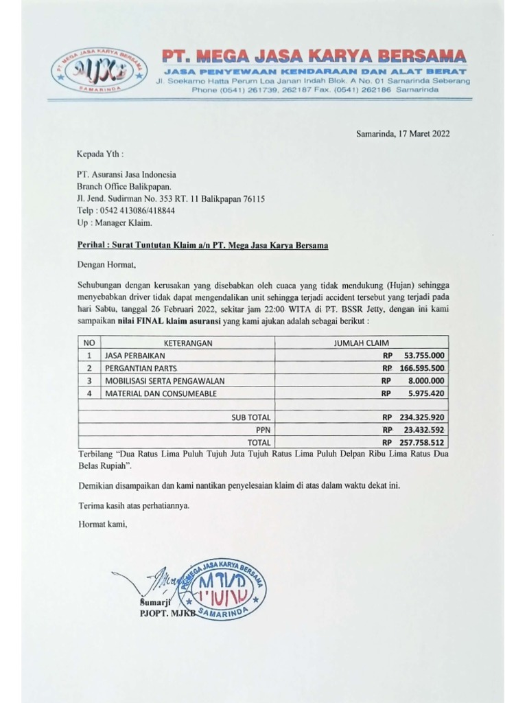 Surat Tuntutan Klaim | PDF