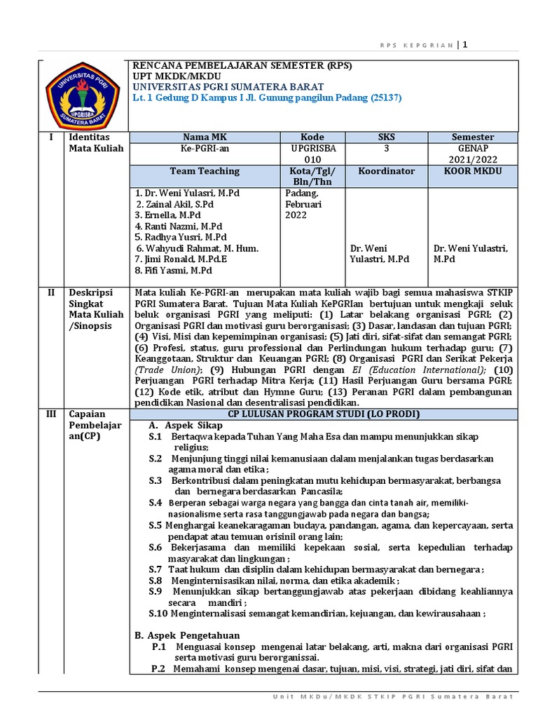 RPS Ke-PGRI-an Genap 2021 | PDF