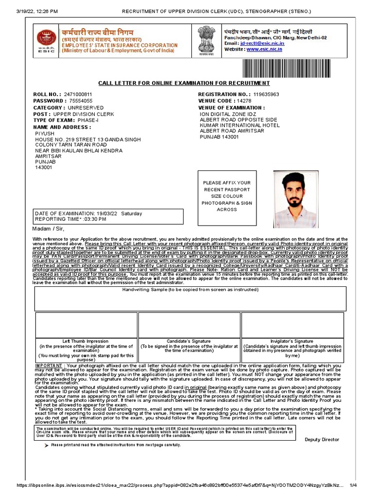 Call Letter For Online Examination For Recruitment: Madam / Sir ...