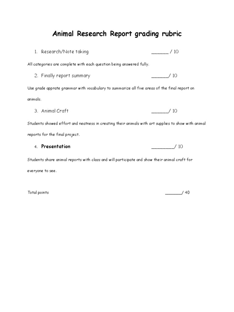 Animal Report Rubric | PDF