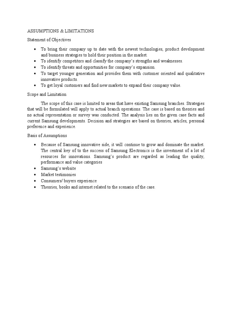 ASSUMPTIONS and LIMITATIONS | PDF | Career & Growth | Finance & Money ...