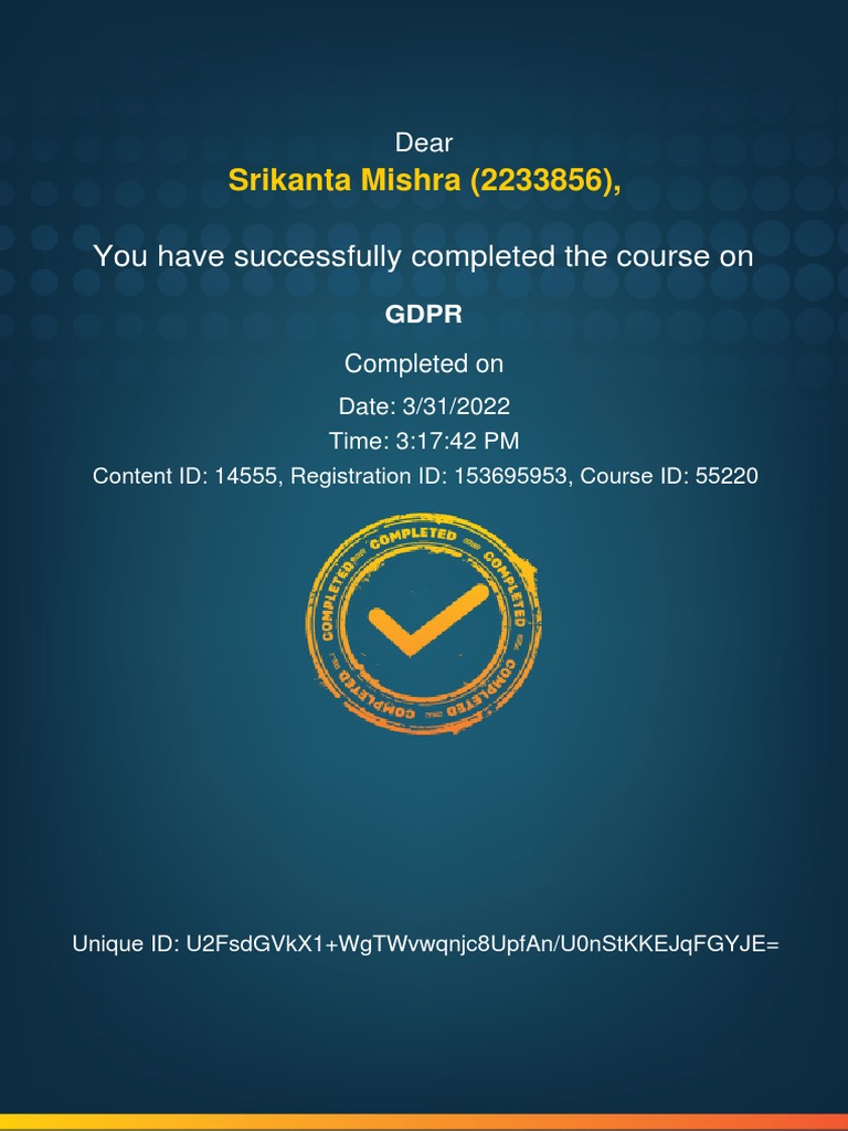 GDPR Completion Certificate | PDF | Computers