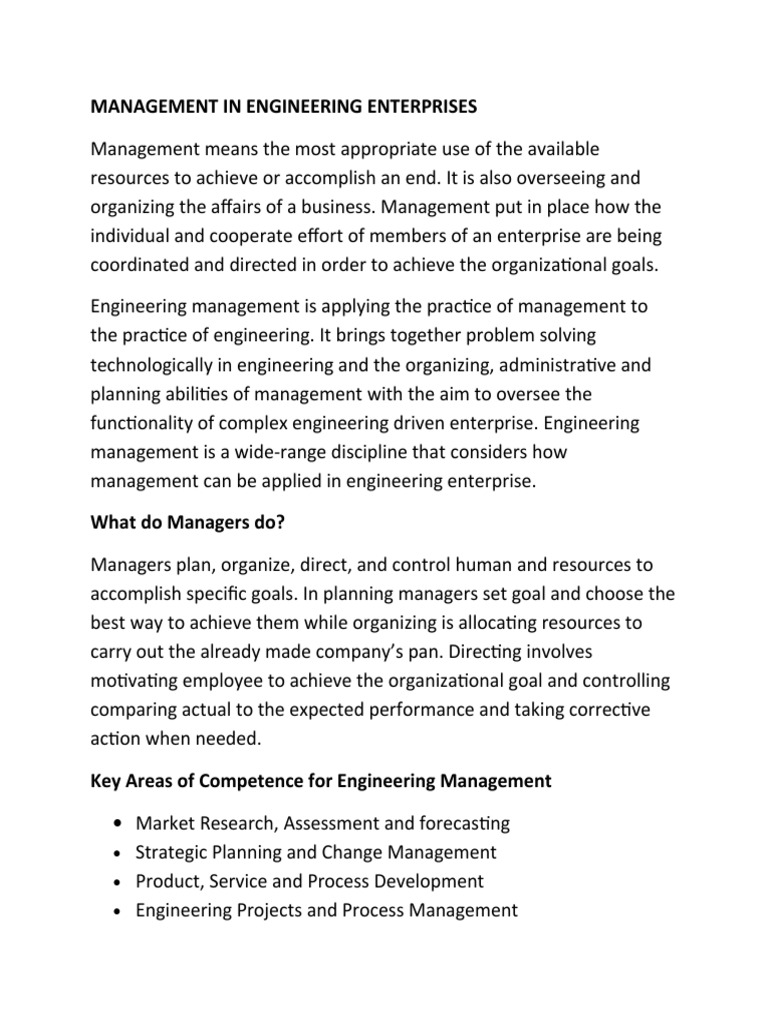 Management in Engineering | Download Free PDF | Leadership | Goal