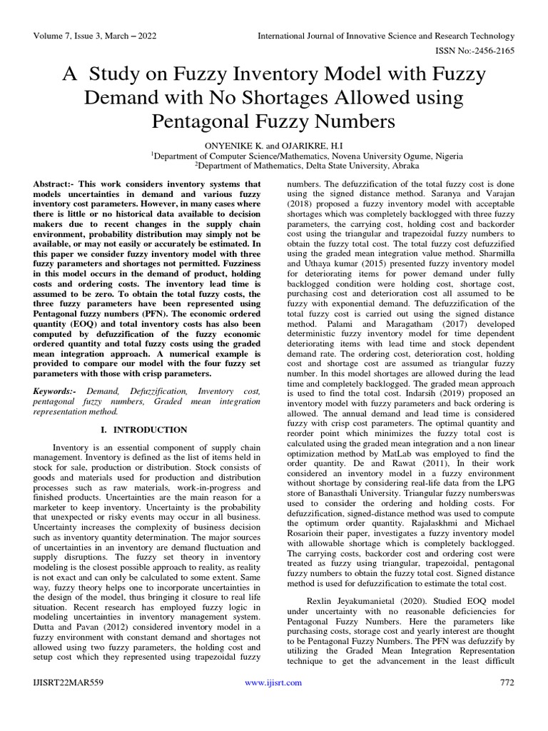 A Study On Fuzzy Inventory Model With Fuzzy Demand With No Shortages Allowed Using Pentagonal ...