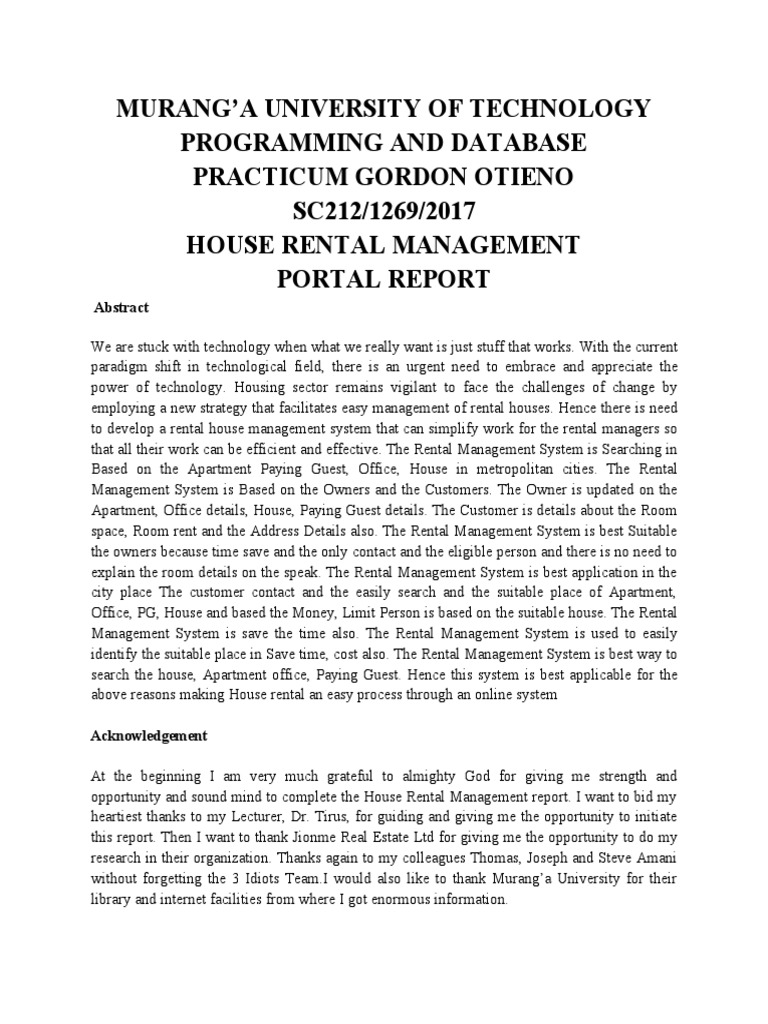 House Rental Management System Report | PDF