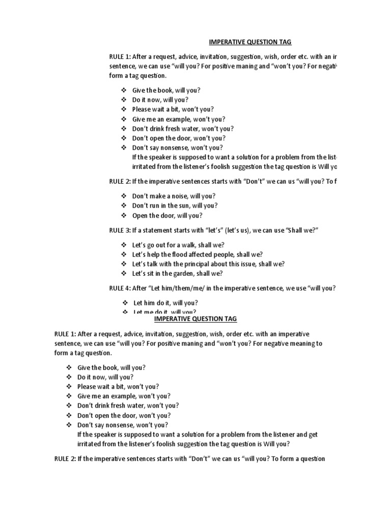 Imperative Question Tag | PDF | Question | Linguistics