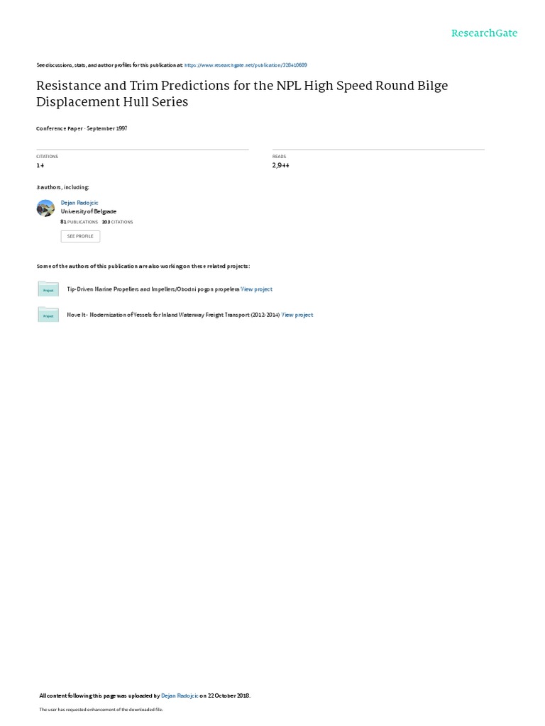 Resistance and Trim Predictions For The NPL High Speed Round Bilge ...