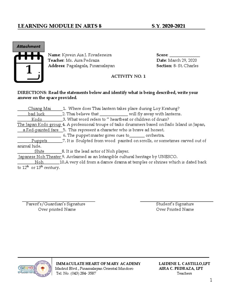 Arts 4th Quarter Answer Sheet | PDF