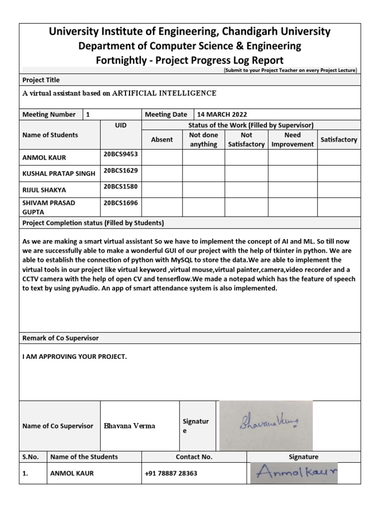 Project Progress Log Report | PDF