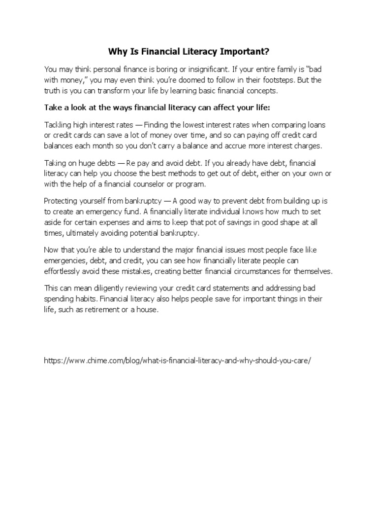 Why Is Financial Literacy Important | PDF