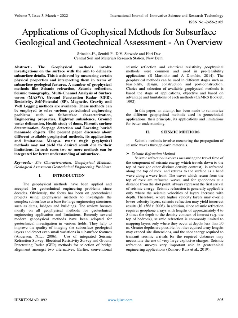 Applications of Geophysical Methods For Subsurface Geological and ...