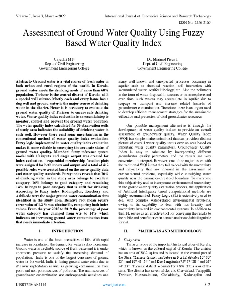 Assessment of Ground Water Quality Using Fuzzy Based Water Quality Index | PDF