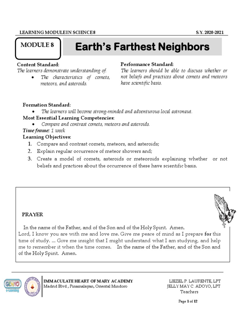 Science Module 8 To 9 | PDF | Comet | Meteoroid