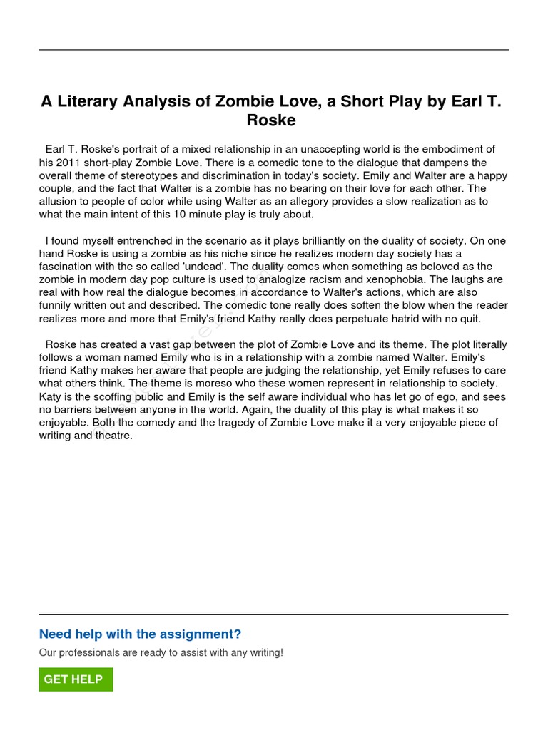 A Literary Analysis of Zombie Love A Short Play by Earl T Roske | PDF