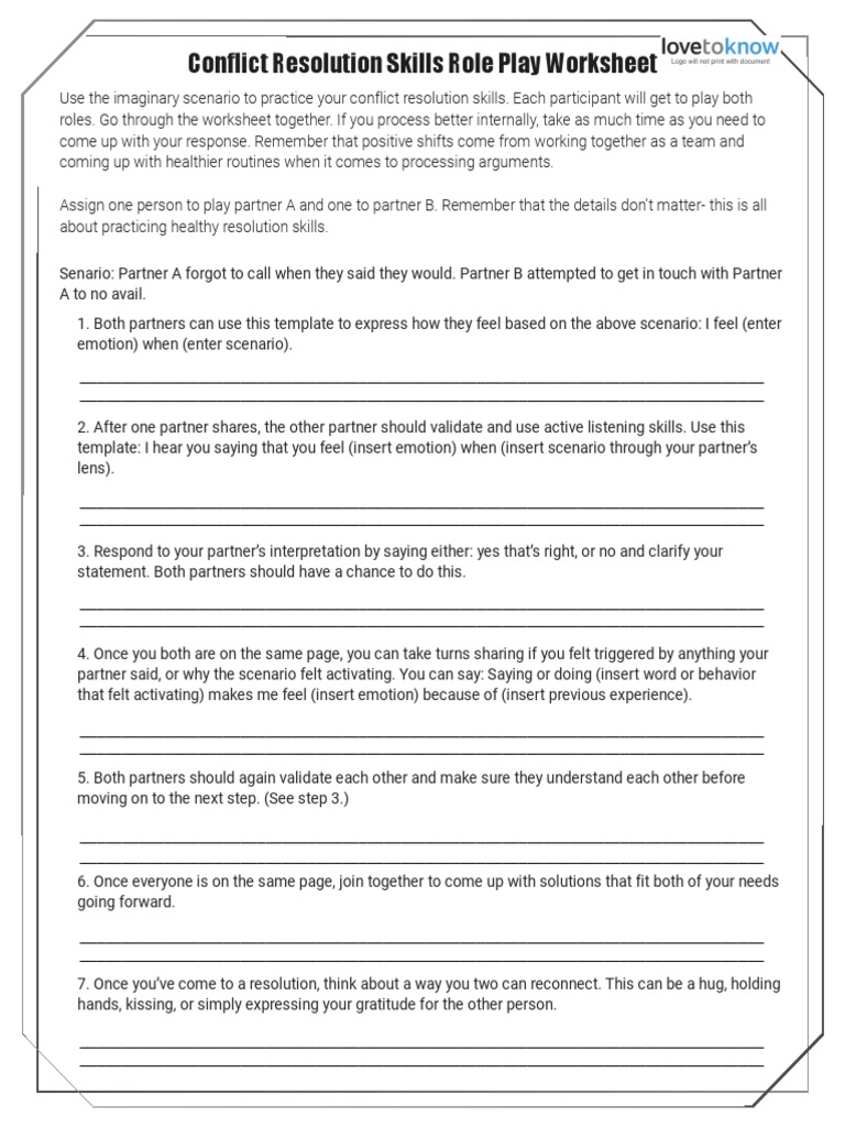 Conflict Resolution Skills Role Play Worksheet | PDF | Emotions ...