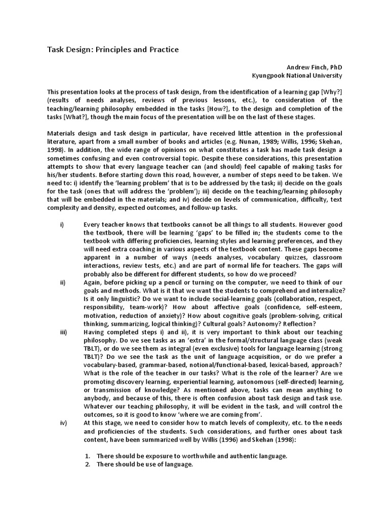 Task Design for Language Teachers | PDF | Learning | Teachers