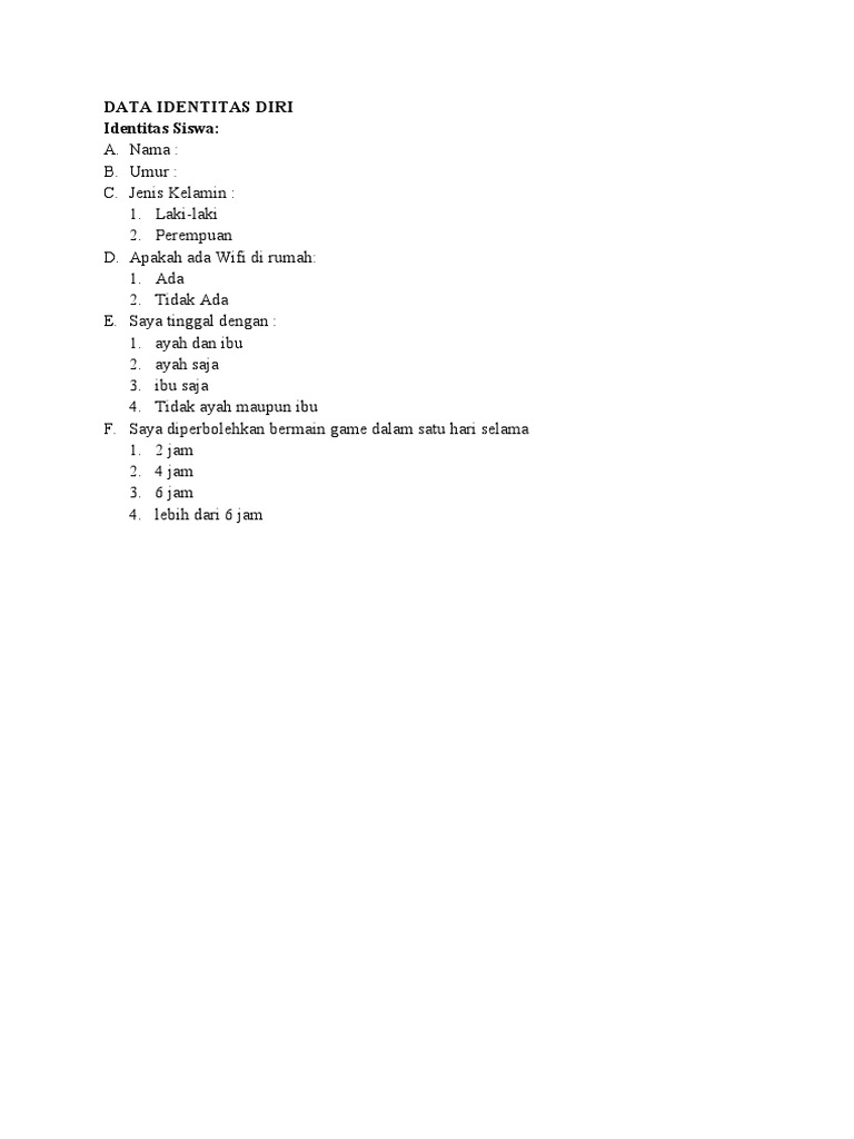 Kuesioner Kecanduan Game Online Pada SD | PDF