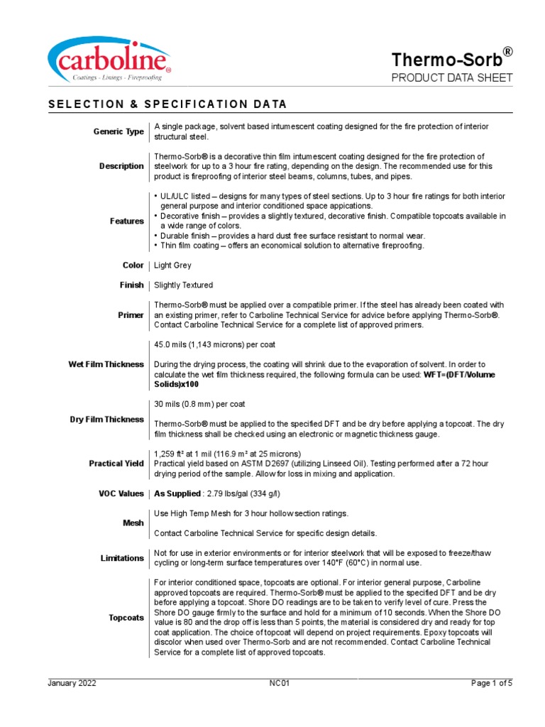 Thermo-Sorb: Selection & Specification Data | PDF | Materials | Chemistry