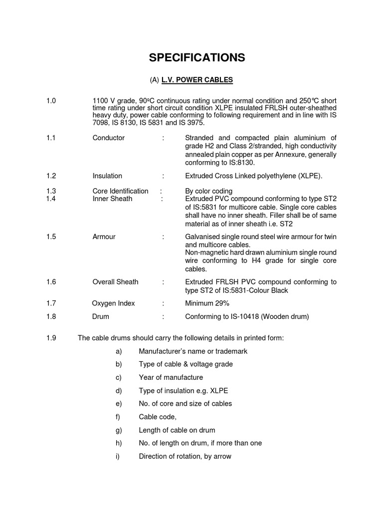 Cable Specification | PDF | Optical Fiber | Insulator (Electricity)
