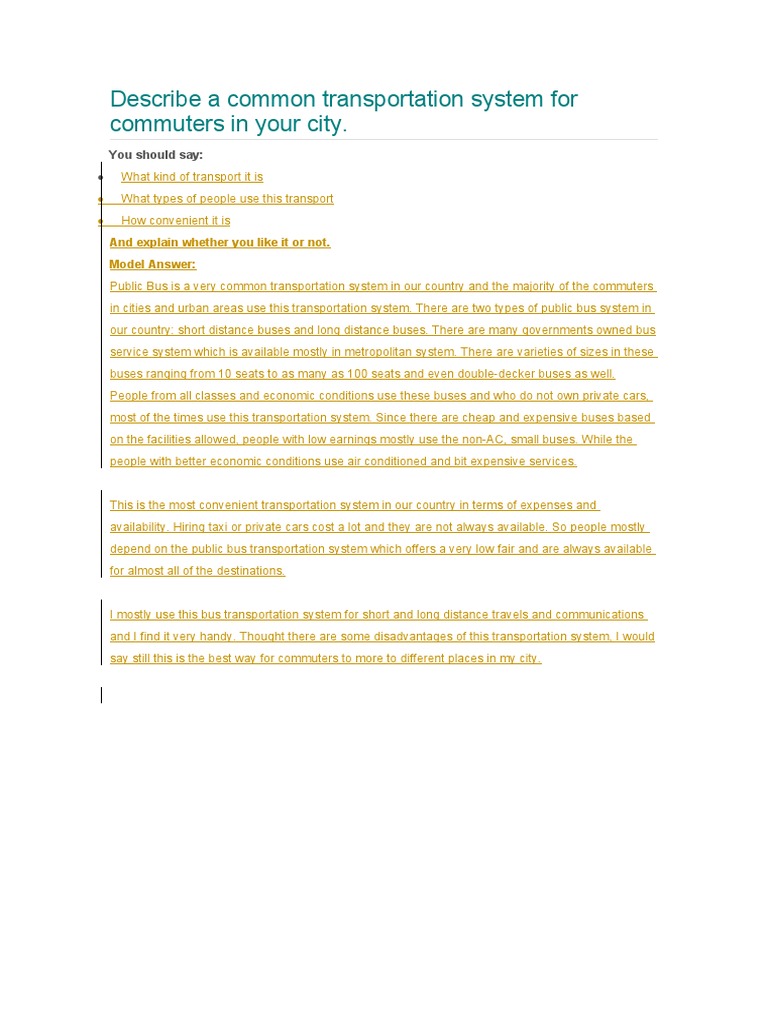 Describe A Common Transportation System For Commuters in Your City ...