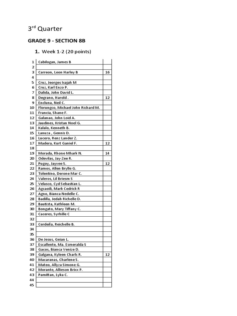 3 Quarter: Grade 9 - Section 8B 1 | PDF