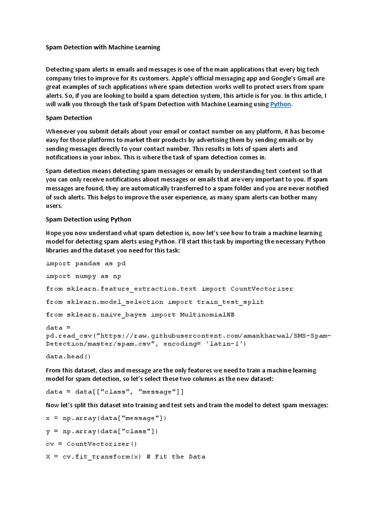 Spam Detection With Machine Learning | PDF | Email Spam | Computer ...