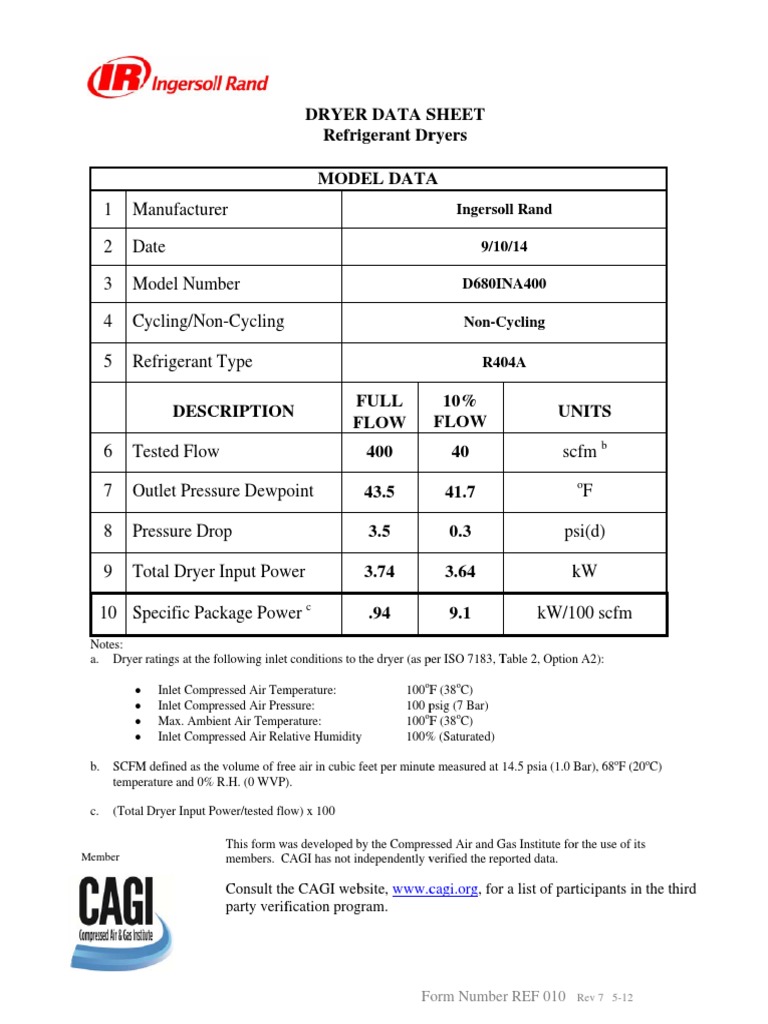 CAGI Datasheet D680INA400 A | PDF | Chemical Engineering | Mechanical ...
