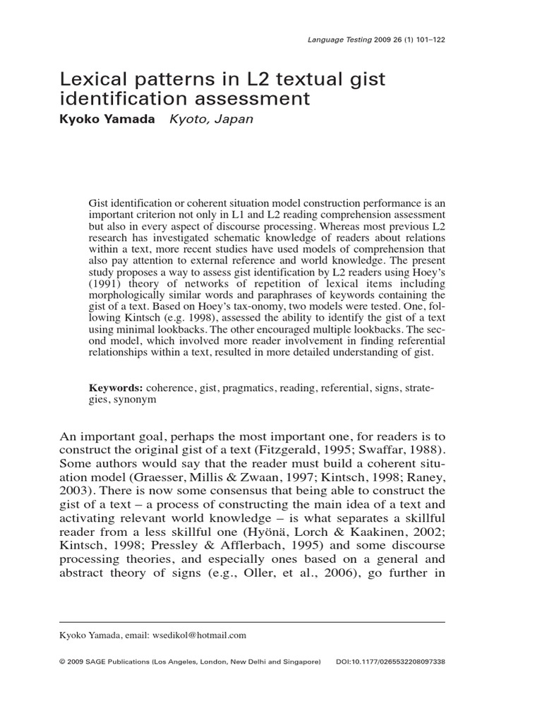 Lexical Patterns in L2 Textual Gist | PDF | Memory | Student's T Test