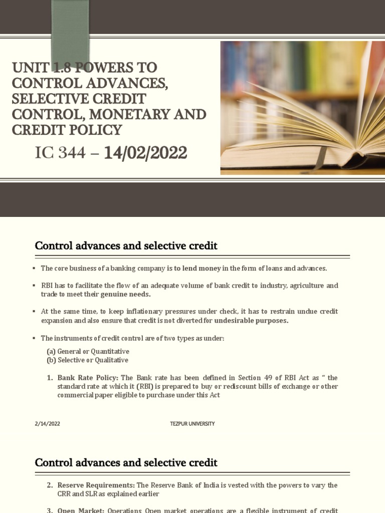 Unit 1.8 Powers To Control Advances, Selective Credit Control, Monetary ...
