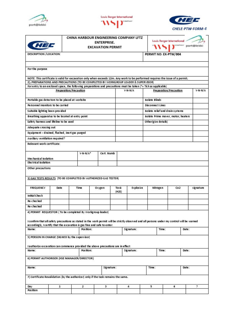 China Harbour Engineering Company LFTZ Enterprise. Excavation Permit ...