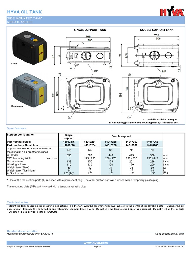 Hyva Oil Tank: Single Support Tank Double Support Tank | PDF ...