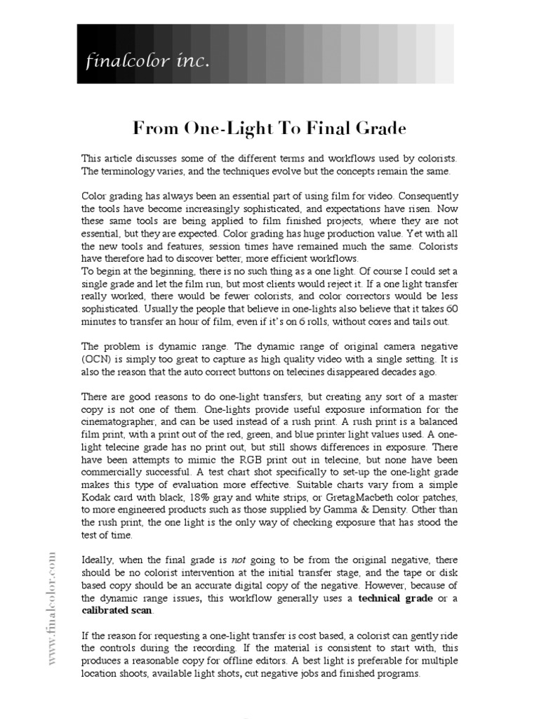 From One-Light To Final Grade: Finalcolor | PDF | Image Scanner | Logarithm