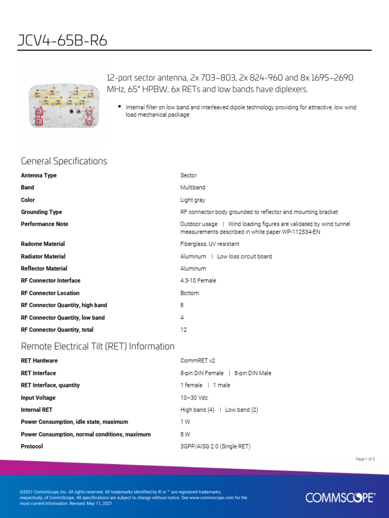 JCV4-65B-R6: General Specifications | PDF | Antenna (Radio) | Electrical Engineering